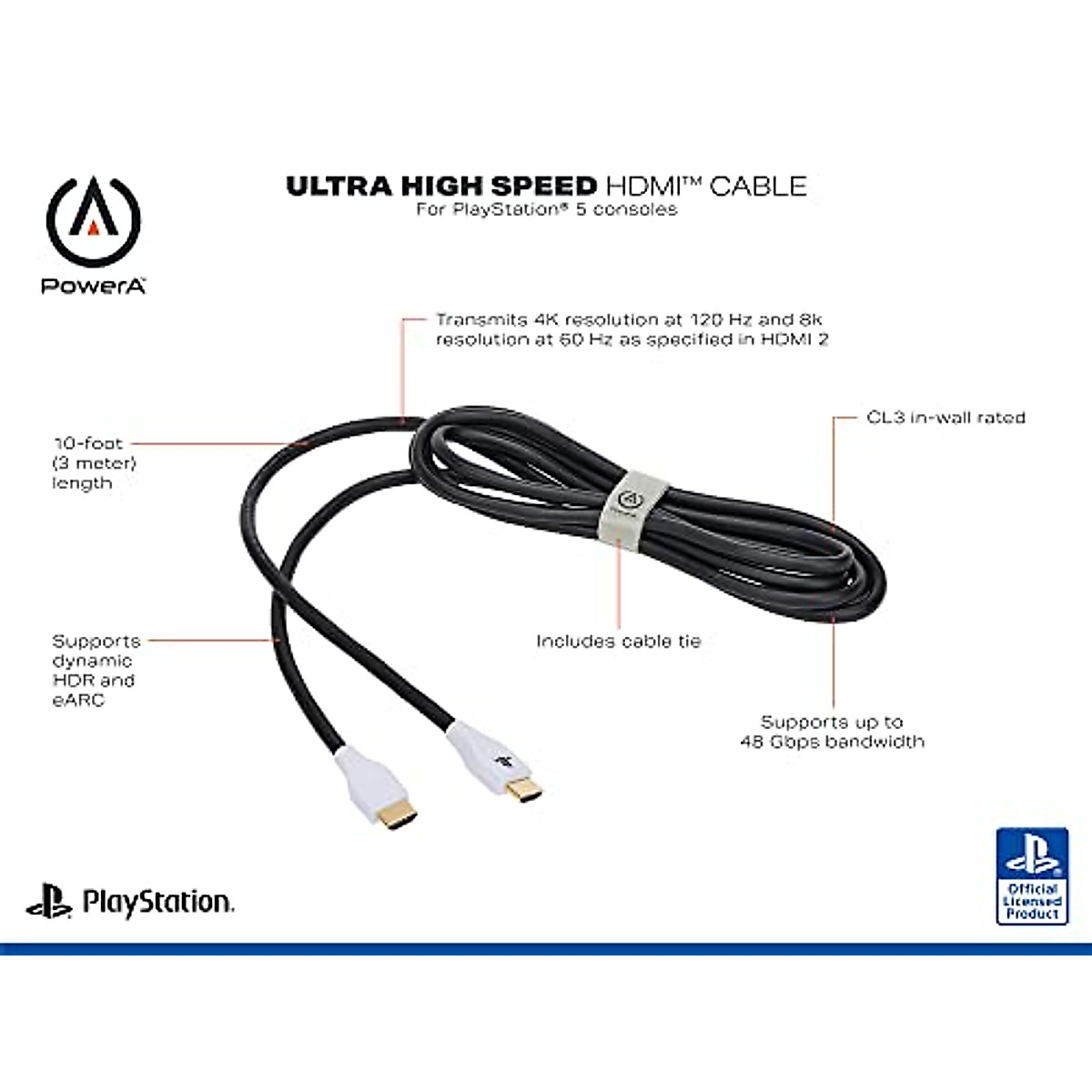 PowerA Ultra High Speed HDMI Cable for Playstation 5, Cable, HDMI 2.1, PS5, Officially Licensed