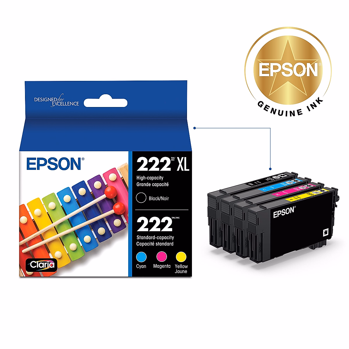 Epson T222 Standard-Capacity Color and High-Capacity Black Multi-Pack