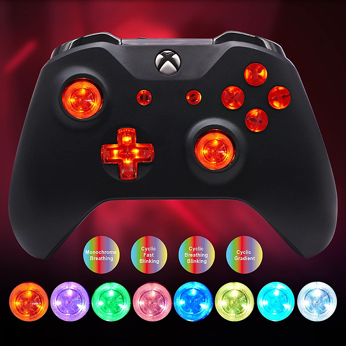 Hilitand Multi Luminated Thumbsticks D pad ABXY Start Back 8 19 Modes LED LED Kit for ONE S Controller, Controller NOT Included