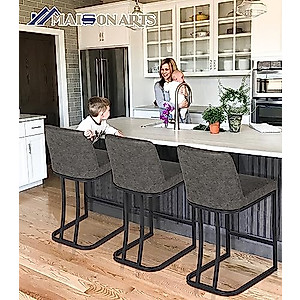 MAISON ARTS Counter Height 24" Bar Stools Set of 3 with Back for Kitchen Counter Modern Upholstered Barstools Faux Leather Farmhouse Bar Chairs Island Stools Support 330LBS, 24 Inch, Grey+Black Frame