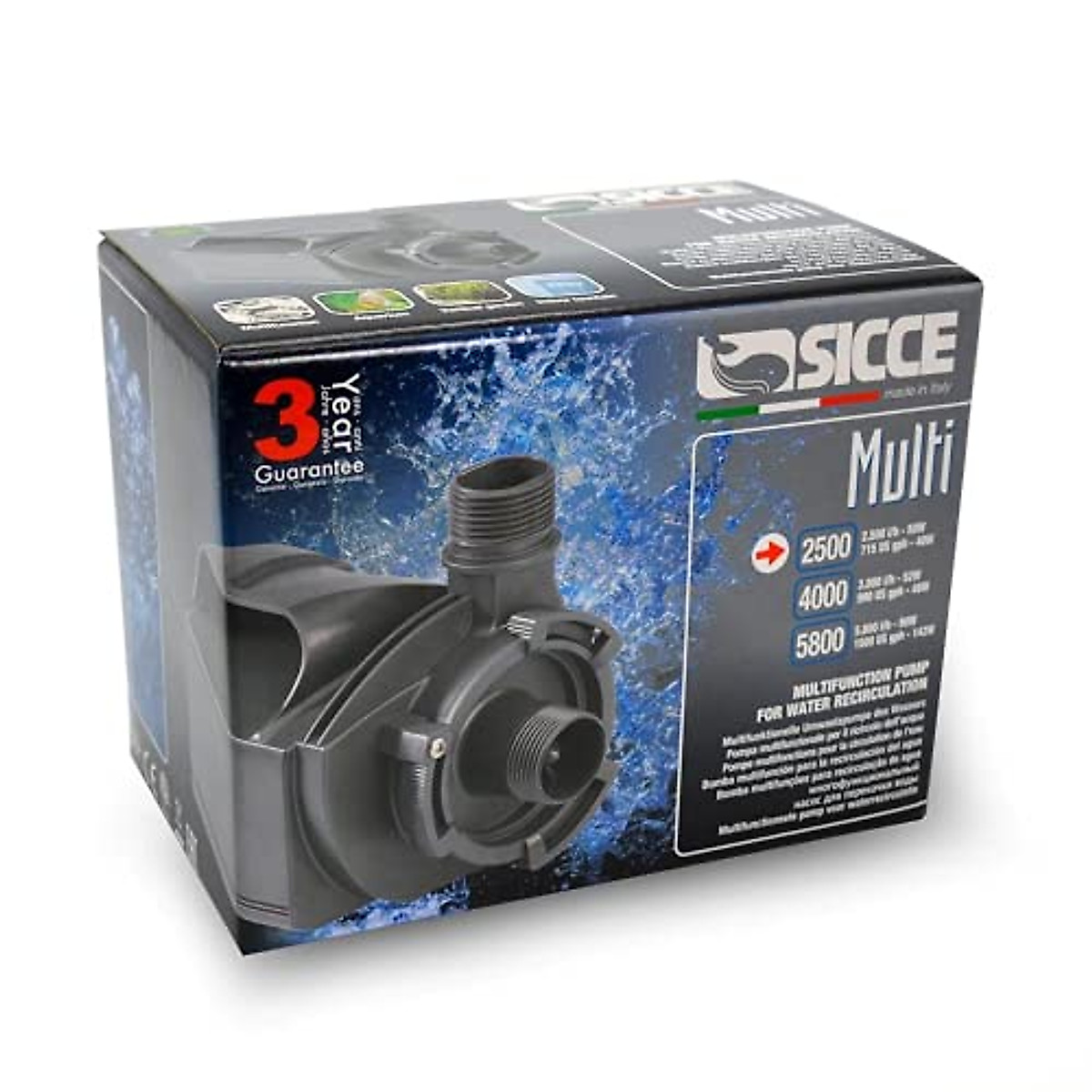 SICCE MULTI 2500 Multifunction Aquarium Pump, 715 GPH, designed for submerged and in-line use