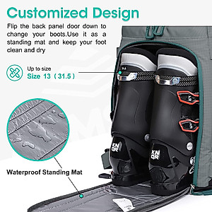 SEMSTY Ski Boot Bag, 55L Waterproof Ski and Snowboard Boots Travel Backpack for Skis, Snowboard, Ski Helmet, Goggles, Gloves & Accessories (Grey)