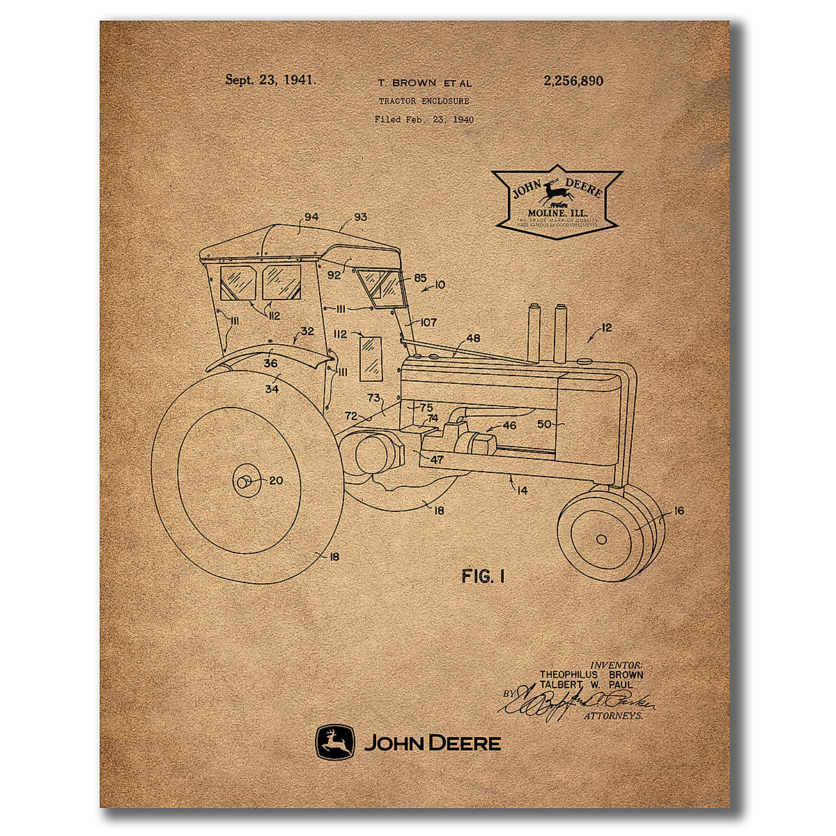 Bigwig Prints John Deere Patent Wall Art - Vintage Tractor and Plow Prints, Farmhouse Decor, Antique Tractor Posters, Rustic Wall Art for Home or Office - Unframed Set of 4 (8x10")