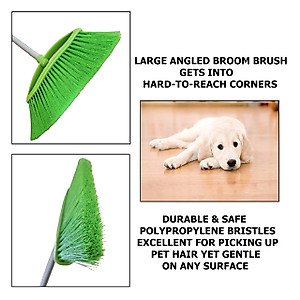 PortoTrash Broom and Dustpan Set for Home, Angled Broom and Upright Dustpan with Extendable Poles, Long Handle Broom and Dustpan Set for Kitchen, Portable Dustpan Combo for Sweeping RV