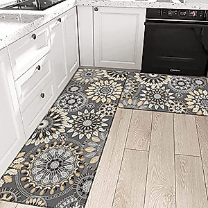 Pauwer Boho Kitchen Rugs Set of 2 Anti Fatigue Mats for Kitchen Floor Cushioned Kitchen Rugs and Mats Non Skid Waterproof Kitchen Runner Comfort Standing Mat
