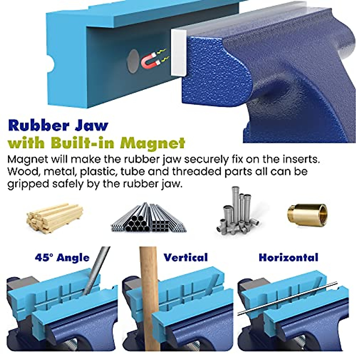 Nuovoware Heavy Duty Bench Vise 4.5 Inch, 240° Swivel Locking Base Bench Clamp with 125mm Vise Jaw, Clamp-on Home Merchanic Vice Desktop Clamp for Woodworking, Drilling, Cutting Conduit -Blue + Blue