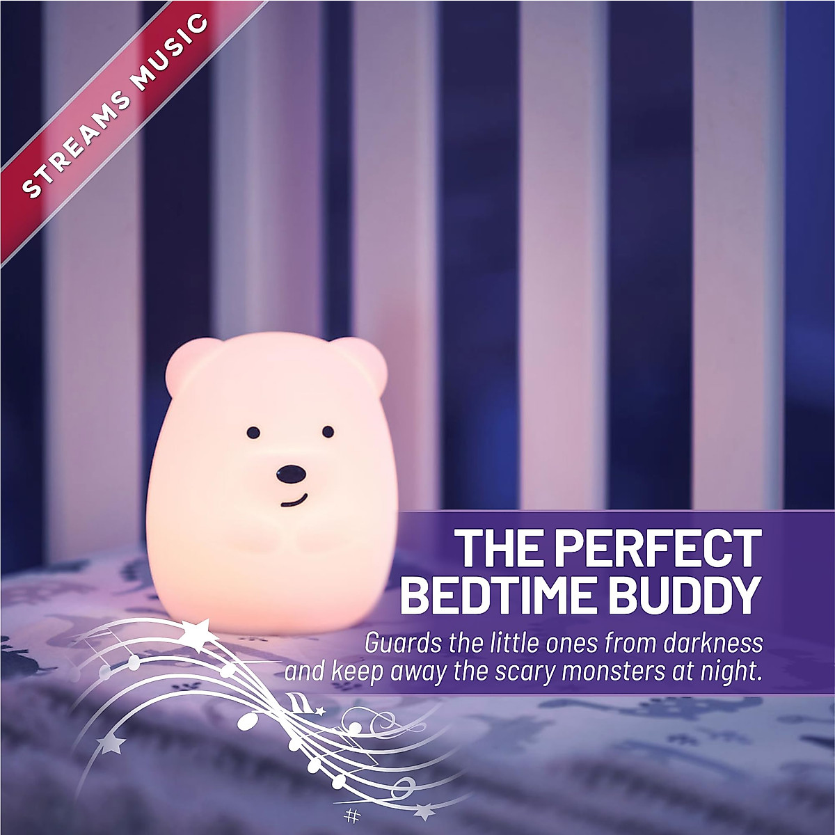 Lumipets Bear, Kids Night Light, Play Music, Silicone Nursery Light for Baby and Toddler, Squishy Night Light for Kids Room, Animal Night Lights for Girls and Boys, Kawaii Lamp, for Bedroom