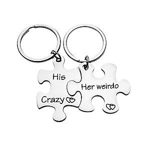 Couples Keychains Set His Crazy Her Weirdo Best Christmas Gifts Stocking stuffer Birthday Gift for Couple Husband Wife Girlfriend Boyfriend Him Her Personalized Puzzle Piece Pendant Key Chain Charm