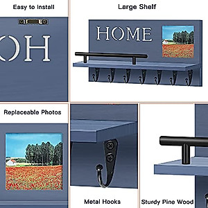 B BEAUTYBABY Key Holder for Wall Mail Organizer Wall Mount with Photo Frame 6 Key Hooks Decorative Farmhouse Hanging Key Rack Home Decor for Entryway or Mudroom