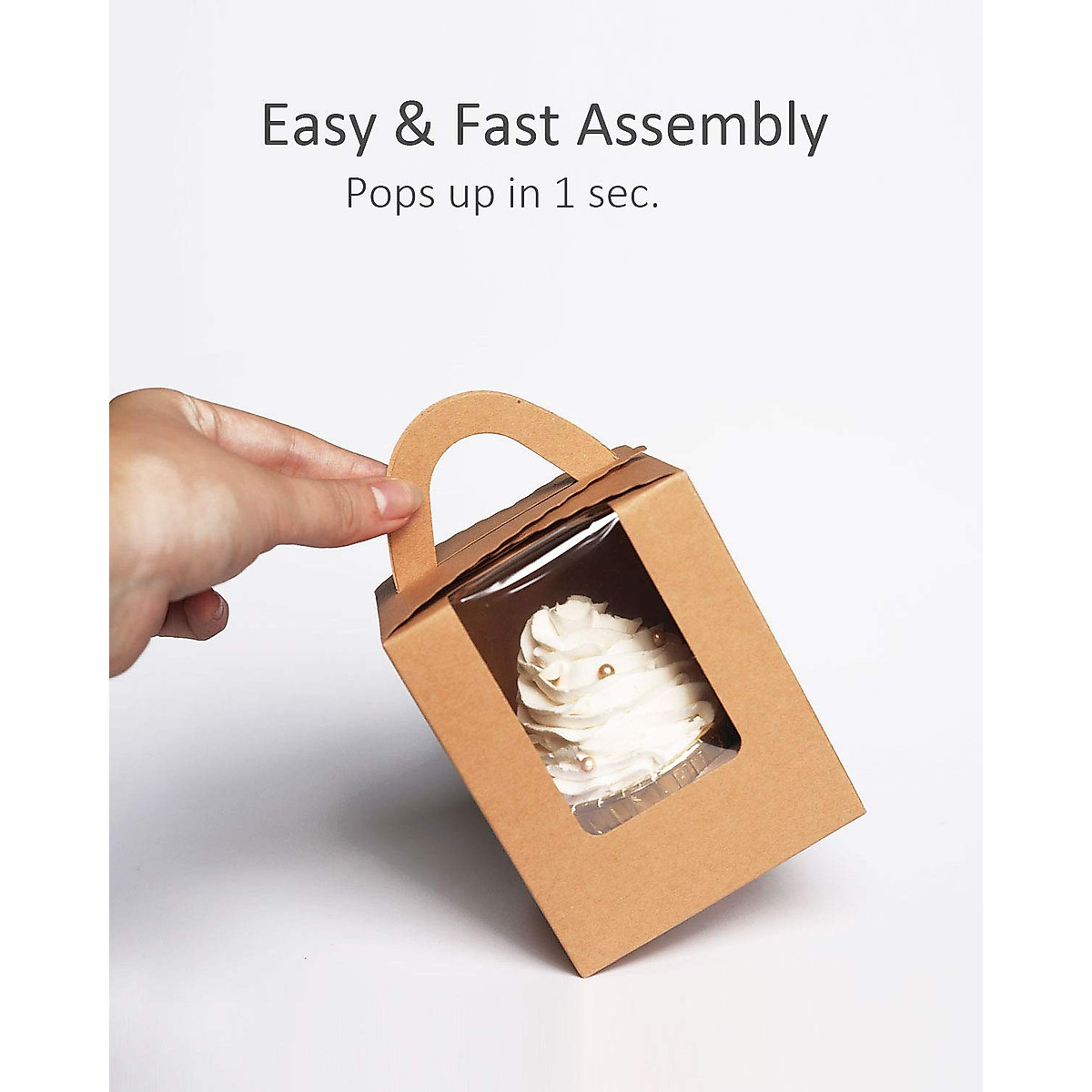 qiqee Kraft Cupcake Boxes 60 Packs Individual Cupcake Holders Disposable Brown Single Cupcake Boxes with Window 3.6 * 3.6 * 4.3inch Cupcake Containers