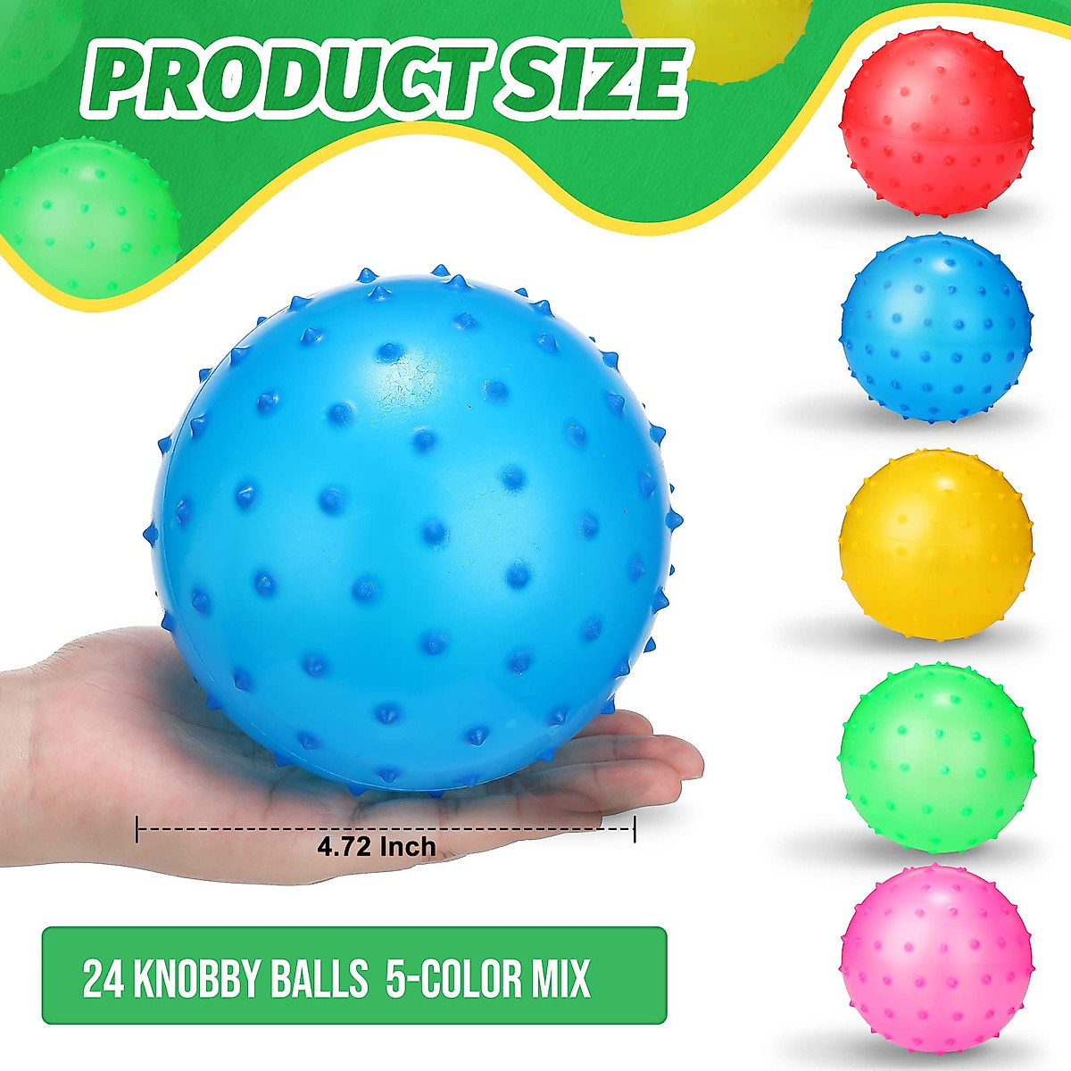 Jerify 24 Pieces Knobby Balls Spiky Bounce Ball Toy Large Bouncy Balls Bulk Inflatable Sensory Balls Soft Massage Stress Plastic Balls for School Party Play Outdoor Indoor