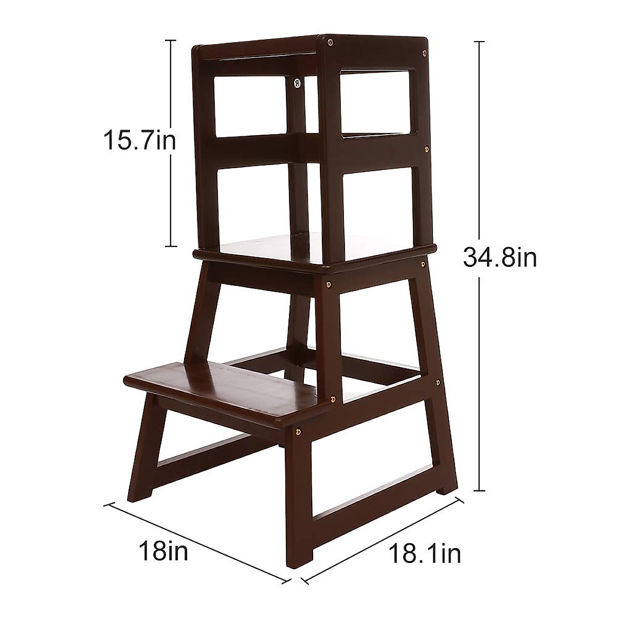 SDADI Solid Wood Construction Kids Kitchen Step Stool, Toddler Learning Stool Tower with Safety Rail, Espresso