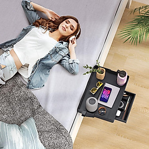 SPACELEAD Bedside Shelf for Bed – College Dorm Room Clip On Nightstand with Cup Holder & Cord Holder&drawer – Bunk Bed Shelf for Organizer Top for Bedroom (Black，Plastic)