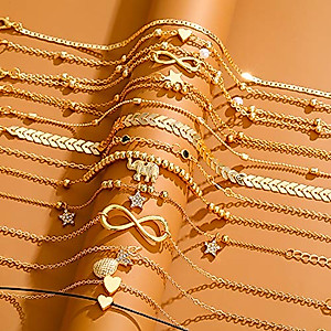 Starain 12pcs Women's Charm Anklet Set Gold Multilayer Adjustable Ankle Bracelets Boho Beach Foot Anklet for Women Girls