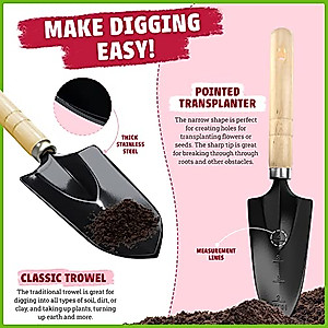 Gardening Tools Set - Stainless Steel Garden Tools with Shovel Trowel Fork Rake Weeder Water Mister, Gardening Gloves, Perfect Gardening Gift for Women