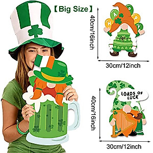St. Patrick's Day Gnomes Yard Signs - 8 Pcs Large Outdoor Lawn Decorations Green Gnomes Decor Signs with Stakes for St. Paddy's Day Home Pathway Walkway Yard Garden Patio Party Decorations
