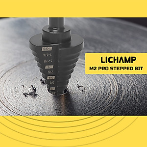 Lichamp Step Drill Bit for Metal Sheet Heavy Duty, Genuine M2 HSS Step Up Down Drill Bit Stepper Unibit for Steel Hole, 10 Sizes from 1/4 to 1-3/8 inches