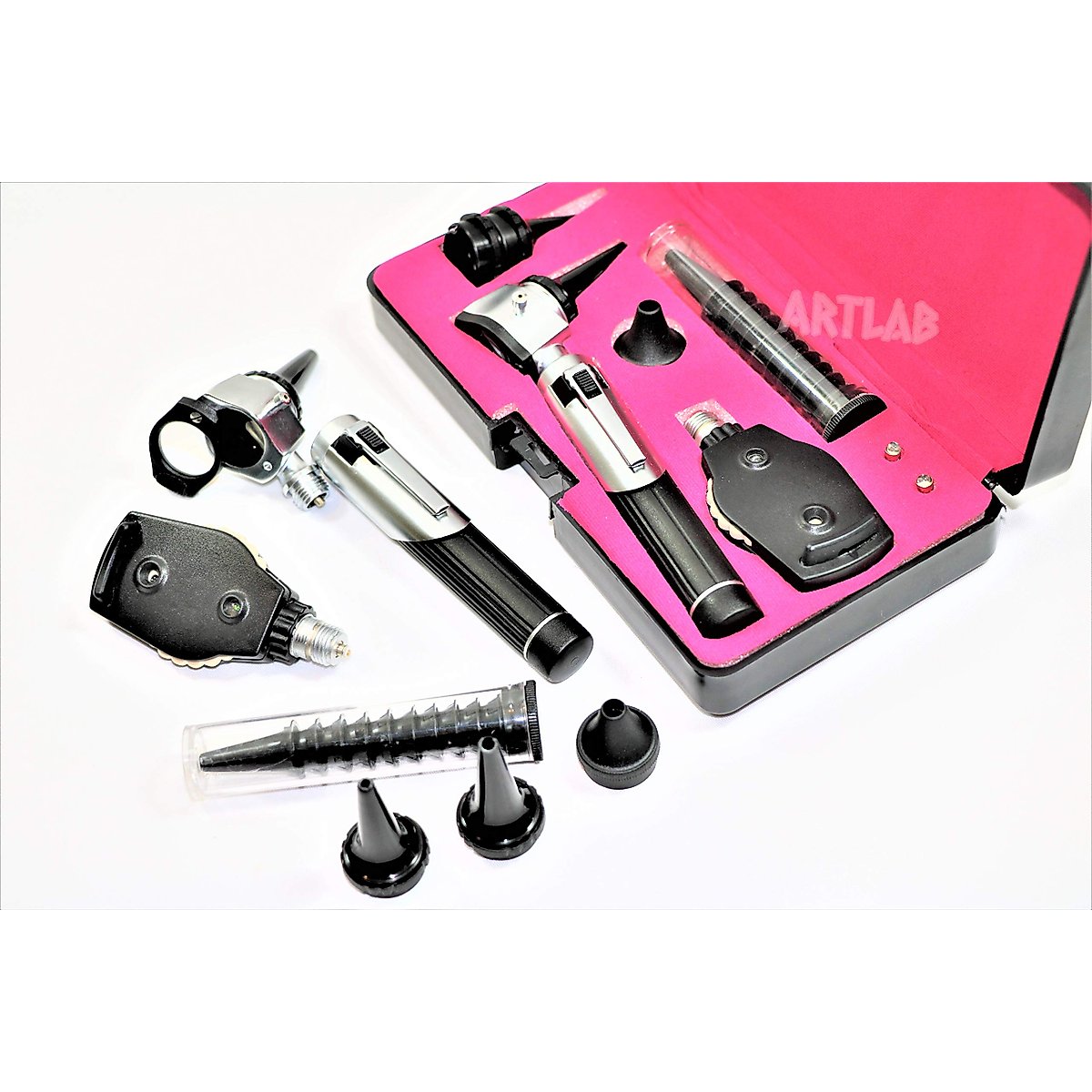 Artlab Multi-Function Otoscope Student Set-Multi-Function Ear Scope for Ear, Nose & Eye Examination with Disposable Speculum with 2 Free Replacement Bulbs (Include Hard Case)