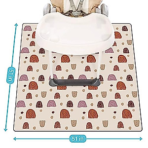 Baby Splat Mat for Under High Chair, 51 x 51 Inch Boho Splash Mat, Waterproof and Washable Spill Mat, Anti-Slip Floor Protector