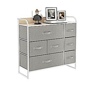 HOMOKUS 7 Drawer Dressers for Bedroom Fabric Dresser Closet Organizer and Storage Fabric Dresser, for Bedroom Living Room Nursery Large Capacity Steel Frame Wooden Top Easy Pull Fabric Bins Light grey