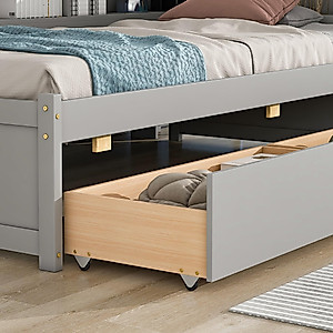 DNChuan Twin Size L-Shaped Corner Daybed with Bookcase Headboard,Captains Bed with Underneath Storage Drawers for Kids Adults,No Box Spring Needed,Grey