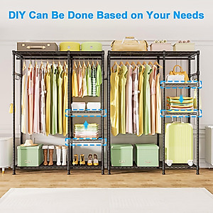 Ulif F4 Heavy Duty Clothes Rack（With Hanger Rod ） Freestanding Clothing Racks for Hanging Clothes，Adjustable Closet Organizer System，Portable Garment Rack 45" W x 15" D x 70" H，Max Load 500LBS，Black