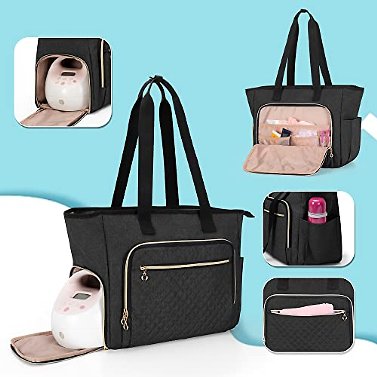 Luxja Breast Pump Bag (with a Breastmilk Cooler Bag, a Small Carrying Case and a Waterproof Mat) Compatible with Spectra S1 and S2, Pumping Bag for Breast Pump and Extra Parts, Black