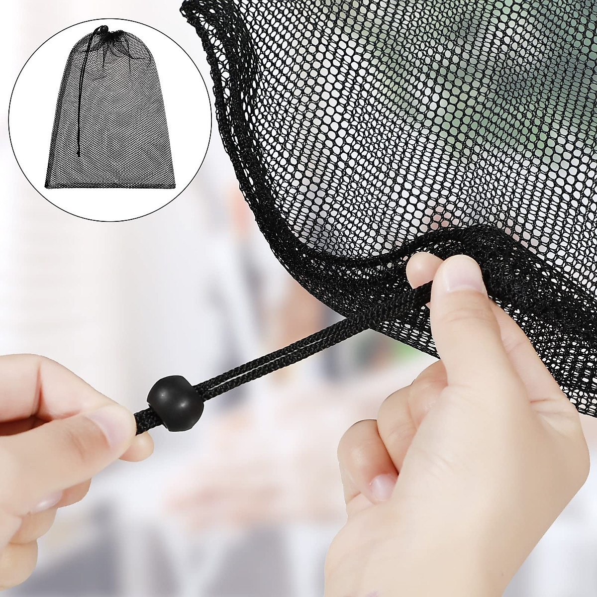 TecUnite 10 Pcs Mesh Bags Drawstring Laundry Bags Large Nylon Mesh Bags Gift Bag Dishwasher Bag with Sliding Drawstring for Kitchen Jewelry Gifts Wedding Favor Home(12 x 16 Inch,Black)