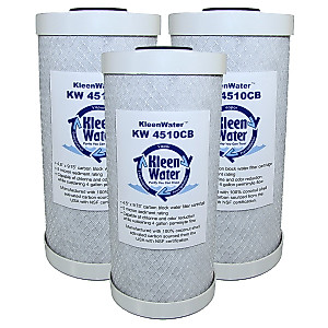 KleenWater KW4510CB Carbon Block Water Filter Cartridges, Set of 3, Replacement O-Ring (1), Compatible with 32-425-125-975, RFC-BB, WHEF-WHHPCBB, CBC-BB and EP-BB