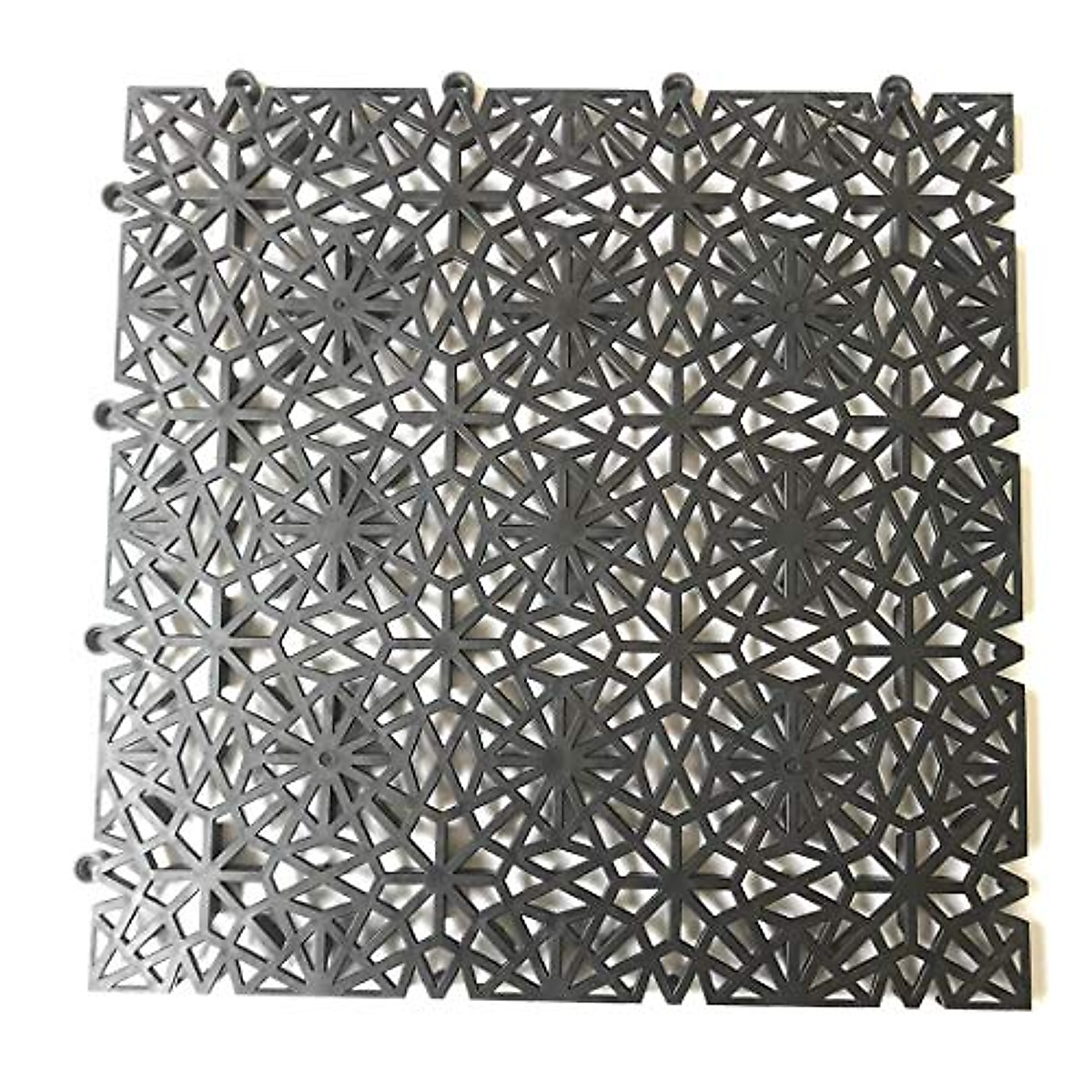 smabee 12 Pack Interlocking PVC Non-Slip Tile Drainage Mat 11.75" x 11.75" for Drain Pool Kitchen Deck Patio Boat Snowflake Shape (Black)