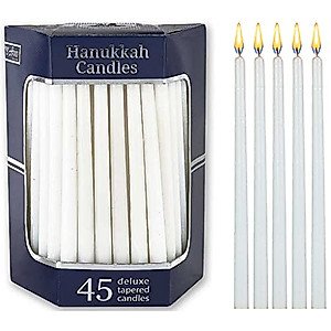 Dripless Hanukkah Candle Set of 45 Premium Solid White Thin Tapered Candles for Standard Chanukah Menorah, Birthday Party, Celebration Candles Enough for 8 Nights of Hanukah by Aviv Judaica