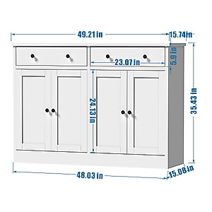 holzart White Buffet Storage Cabinet with Doors and Drawers, 49" W Coffee Bar Cabinet, Kitchen Buffet Sideboard for Living Room, Kitchen