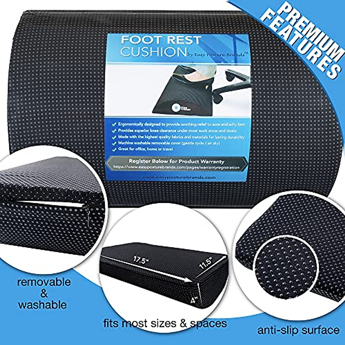 Office Ottoman Foot Rest for Under Desk at Work, Premium Ergonomic Footrest and Foot Stool for Desk, Excellent Leg Clearance & Firm Support