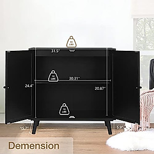 QHITTY Rattan Sideboard Buffet Cabinet, Accent Kitchen Storage Cabinet Console Table with Adjustable Shelves for Living Room, Dining Room, Bedroom (Black)