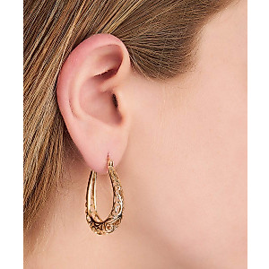 Barzel 18K Gold Plated Filigree Hoop Earrings For Women (Gold)