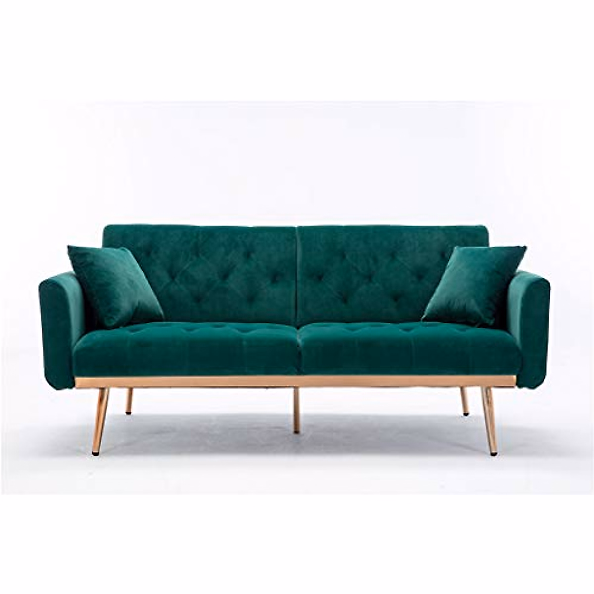 SZLIZCCC 63" Accent Sofa, Mid Century Modern Velvet Fabric Couch， Convertible Futon Sofa Bed ，Recliner Couch Accent Sofa Loveseat Sofa with Gold Metal Feet (Green)