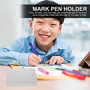 Portable Desk Marker Holder Stand 3pcs Art Marker Storage Tray 40 Hole Pen Holder Rack Paint Colored Pencils Markers Organizer for Office Home White Makeup Brush Organizer