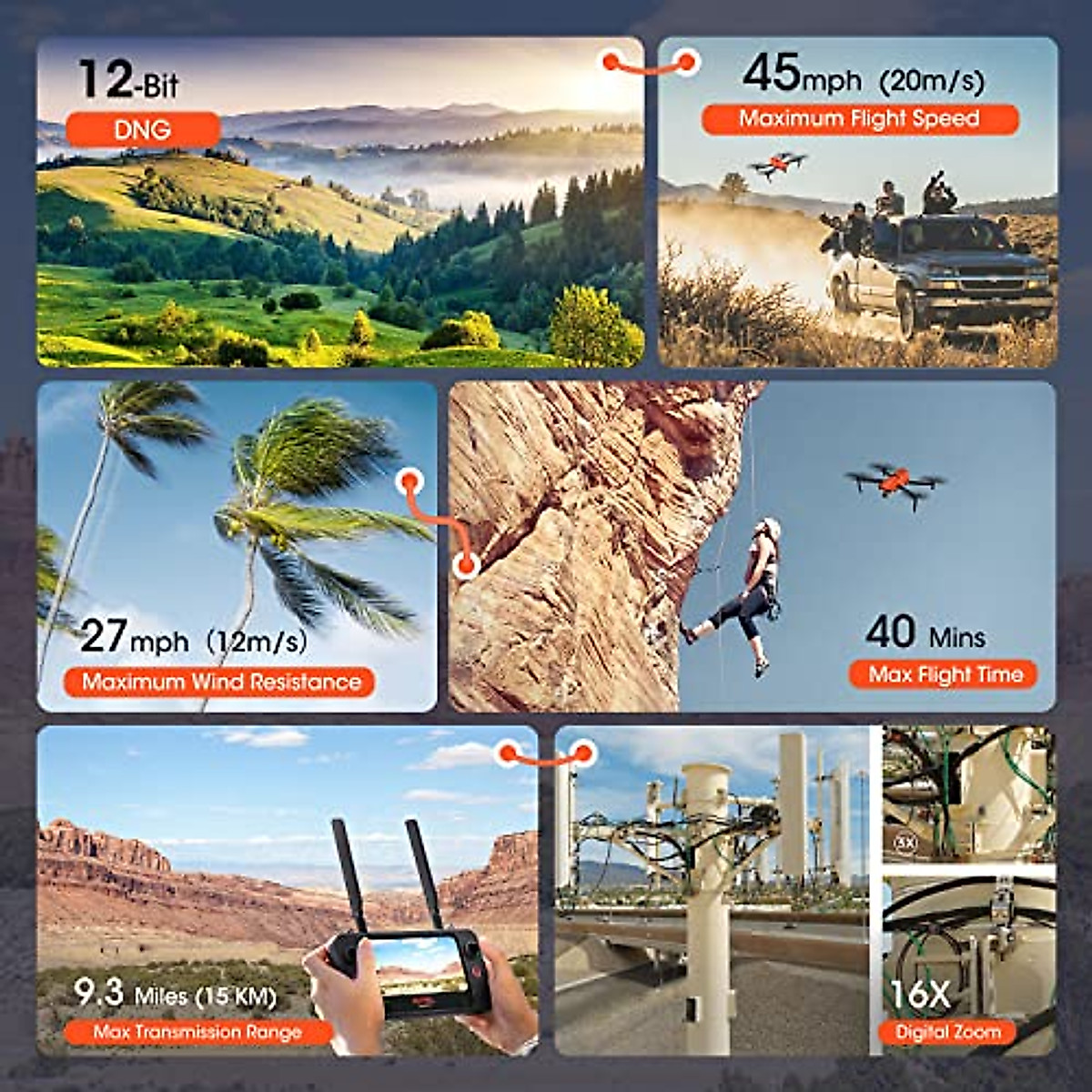 Autel Robotics EVO 2 Pro V3 Drone: 2023 Newest EVO II Pro V3 Rugged Bundle, Son-y 1" CMOS Sensor & 6K HDR Video, Moonlight Algorithm 2.0, Max. ISO 44000,12-Bit DNG, F2.8 - F11 Aperture, (Worth $759) 6.4" Smart Controller SE, 15KM Image Transmission, SkyLi
