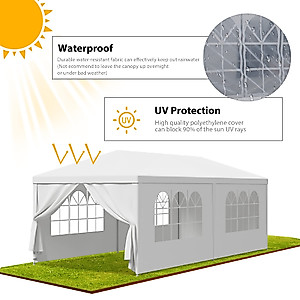 Smartxchoices 10' x 20' Outdoor White Waterproof Gazebo Canopy Tent with Removable Sidewalls Windows Heavy Duty Tent for Party Wedding Events Beach BBQ…