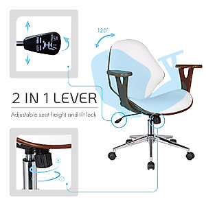 Porthos Home Lillian Mid-Century Office Chair, Water and Stain Resistant Faux Leather Upholstery, Tilt Mechanism, Height Adjustable, 360-degree Swivel, Sturdy Chrome Base with Wheels