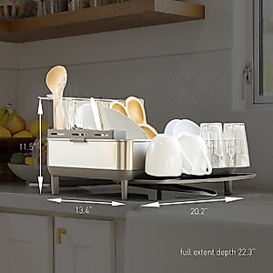 simplehuman Kitchen Dish Drying Rack With Swivel Spout, Fingerprint-Proof Stainless Steel Frame, Grey Plastic, 2022 Model