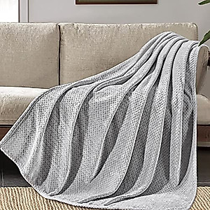 Mocaletto Waffle Textured Extra Large Fleece Blanket,300GSM Jacquard Pattern Breathable Decorative Blanket for Couch Sofa Bed,Super Cozy and Comfy for All Seasons(Light Grey,50 * 60inch)