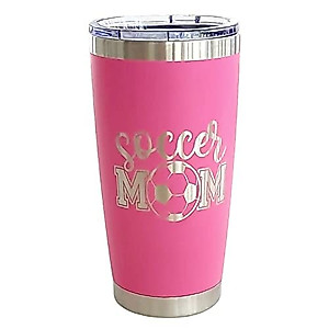 20 oz Soccer Mom Mug (Pink), Stainless Steel Coffee Travel mug with lid, Hot Pink Tumbler insulated, Soccer Gifts for women