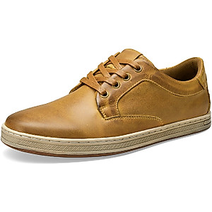 Jousen Men's Fashion Sneakers Leather Retro Casual Shoes for Men Breathable Dress Mens Sneakers (AMY5100A Brown 08)