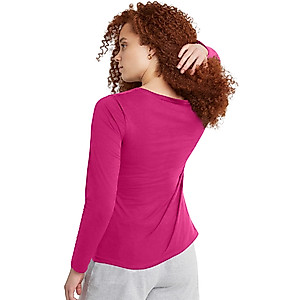 Hanes Comfortblend Women's Originals Long Sleeve Cotton T-Shirt, Lightweight Crewneck Tee, Modern Fit, Sizzling Pink, Medium