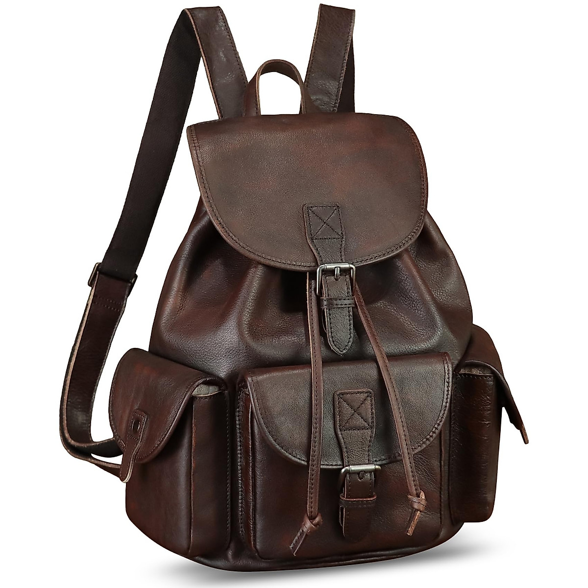 IVTG Genuine Leather Backpack Vintage Handmade High Capacity Leather Rucksack Casual Daypack Retro Knapsack Purse (Coffee)