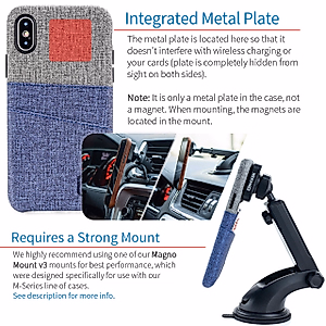 Dockem Wallet Case for iPhone X/XS (5.8"): Built-in Metal Plate for Magnetic Mounting & 2 Credit Card Holder Slots (Luxe M2 Synthetic Leather, Blue & Grey)