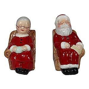 Ebros Gift North Pole Residence Mr And Mrs Santa Claus Sitting On Sofa Chair Christmas Couple Salt And Pepper Shakers Set Ceramic Figurines Party Kitchen Tabletop Collectible