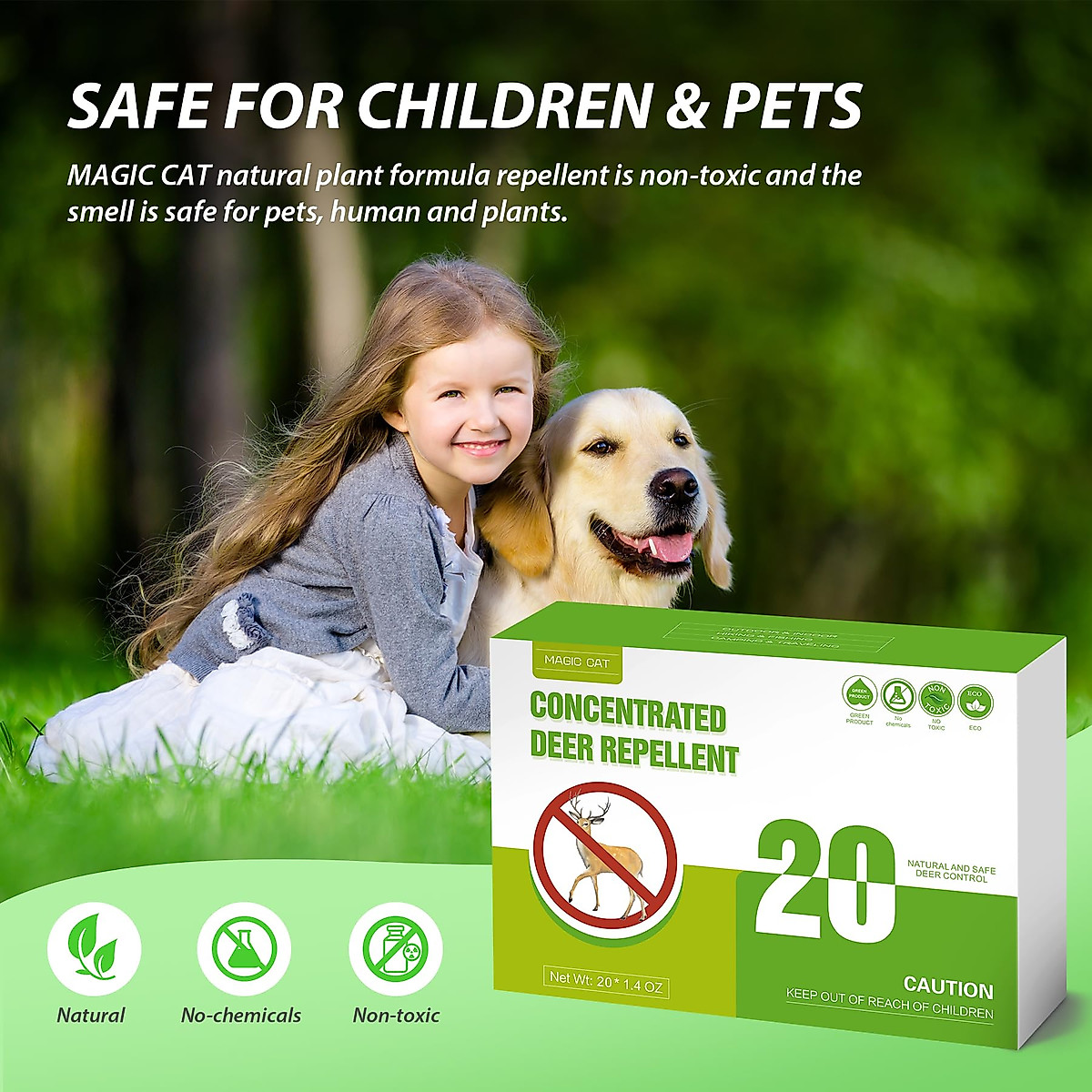 MAGIC CAT Deer Repellent Outdoor, 20 Pack Natural Peppermint Oil Deer and Rabbit Away Repellent for Plants Pet Family Safe, Deer Deterrent for Garden Yard Lawn Tree Protection