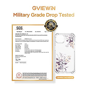 GVIEWIN Case Compatible with iPhone 14 Plus 6.7 Inch,with Screen Protector + Camera Lens Protector, Clear Flower Shockproof Soft Protective Floral Designed Women Phone Cover, 2022 (Aster/Purple)